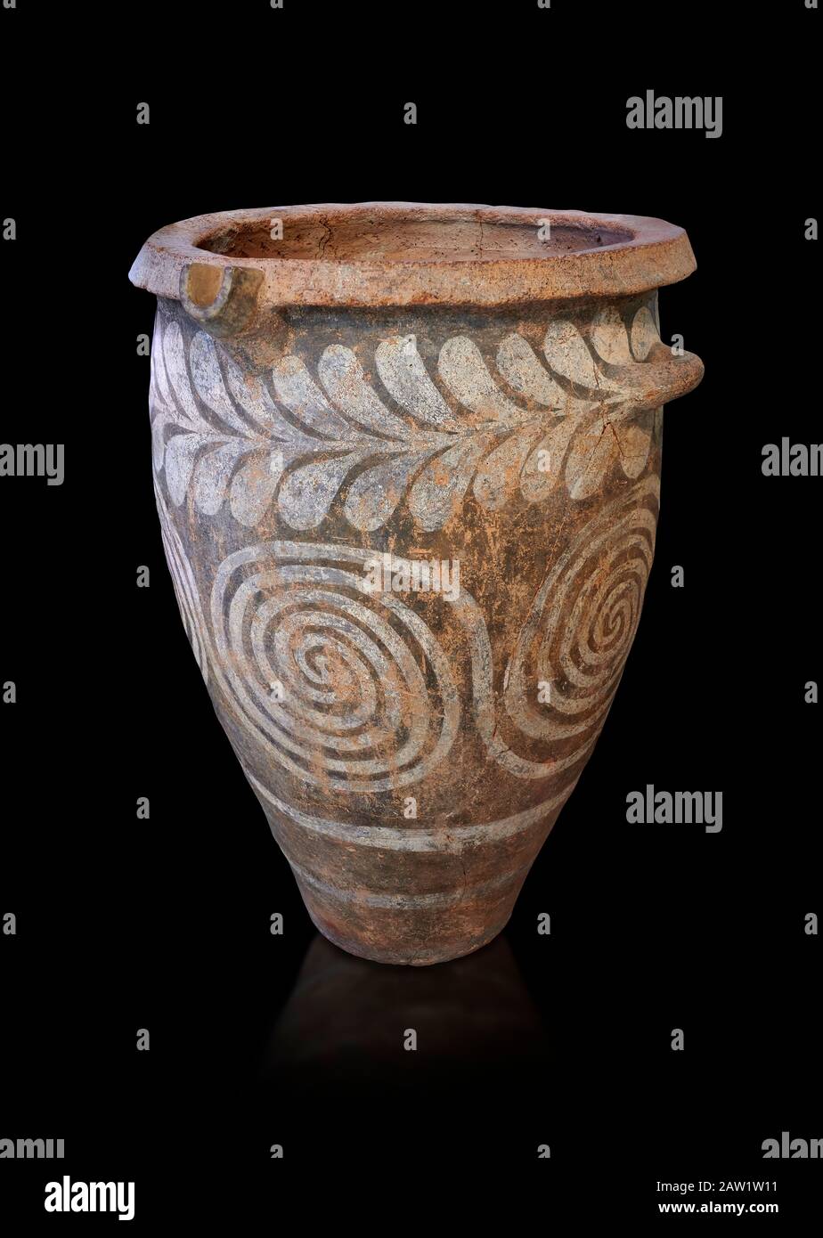 The Minoan clay burial pithos with swirl and leaf design, Neopalatial ...