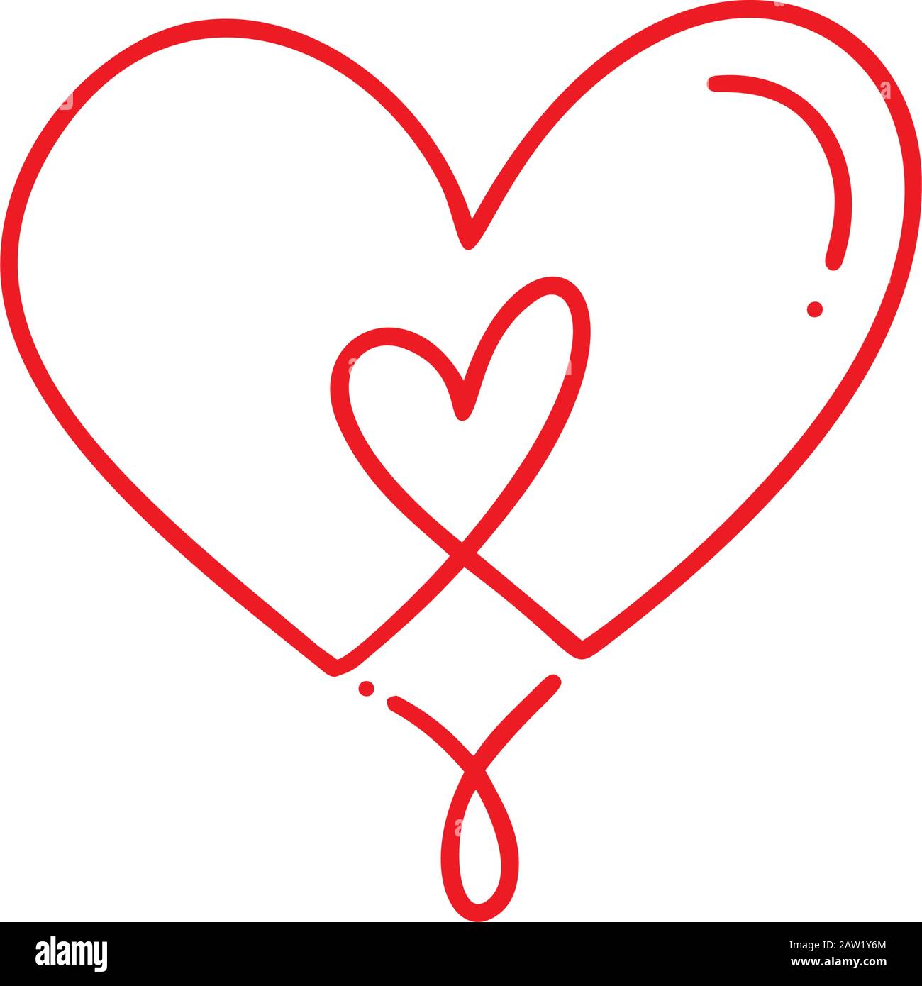 Two monoline red lovers heart. Valentine card handmade vector ...