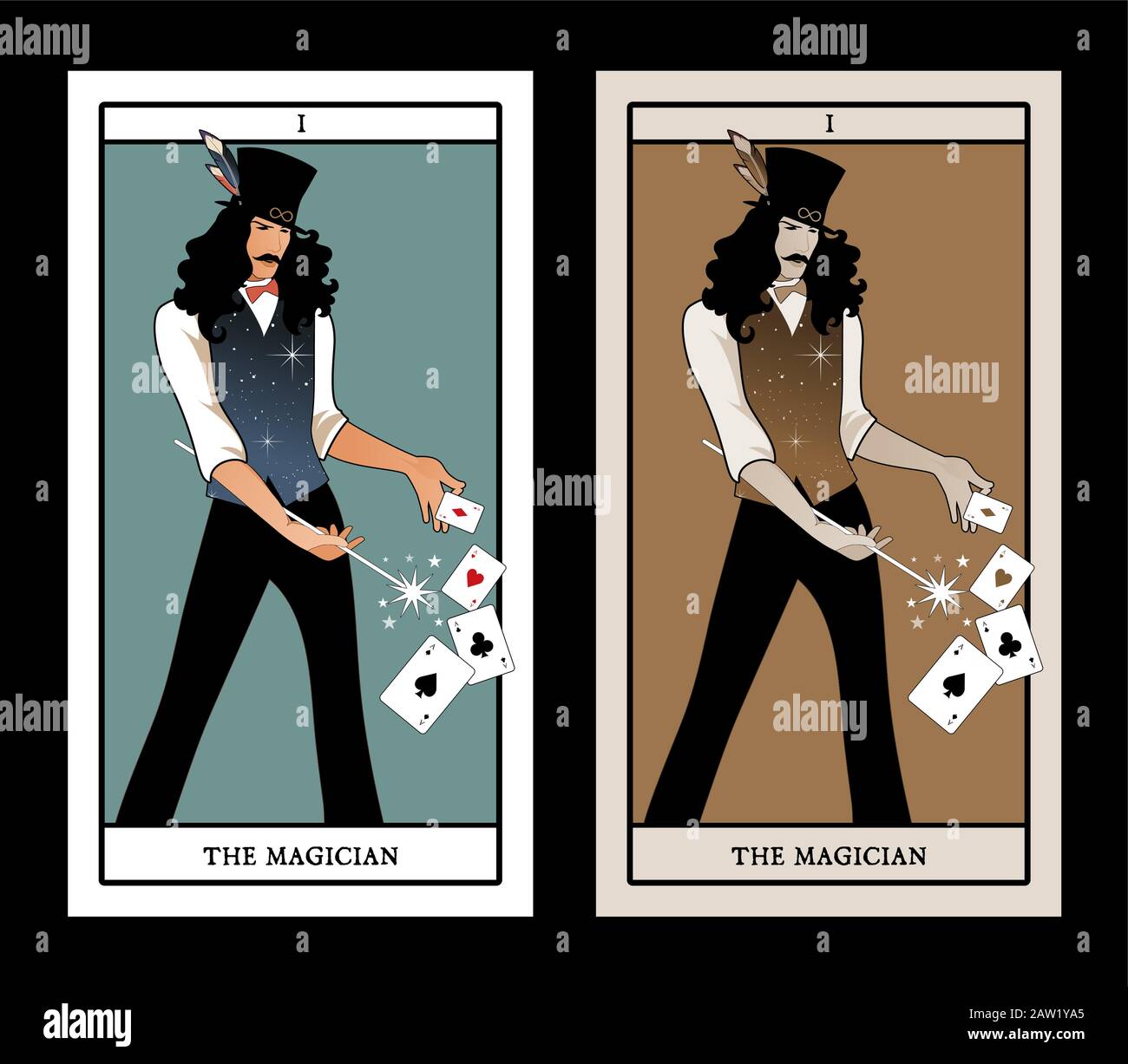 Major Arcana Tarot Cards. The Magician with mustache and top hat ...