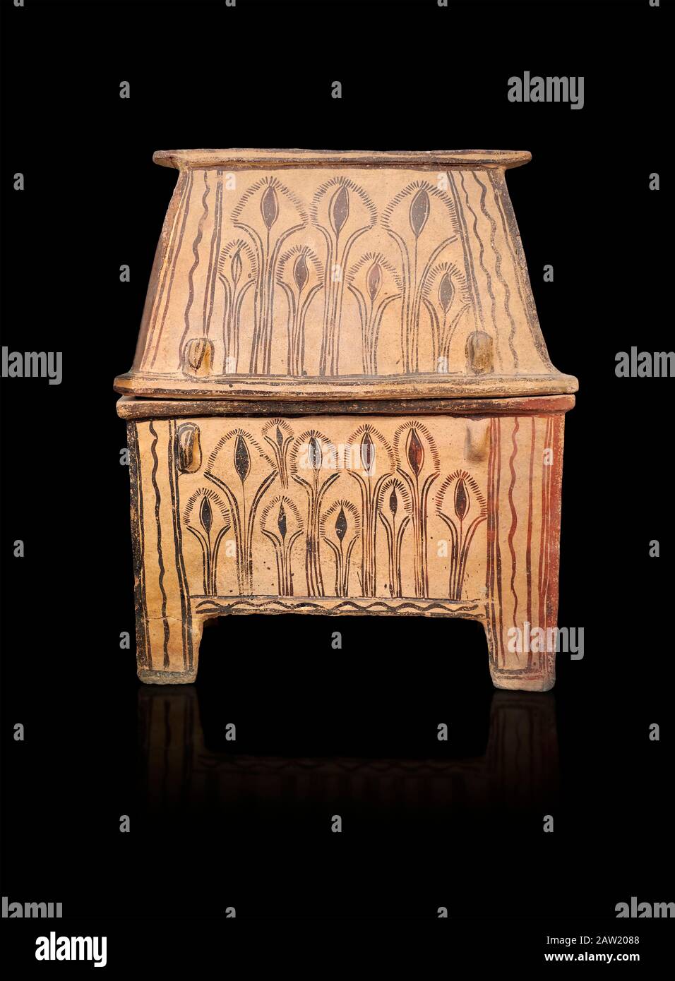 Minoan pottery gabled larnax coffin chest with foliage decorations ...