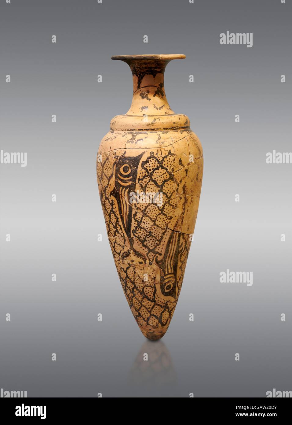 Minoan conical rhython decorated with dolphins against a net pattern ...