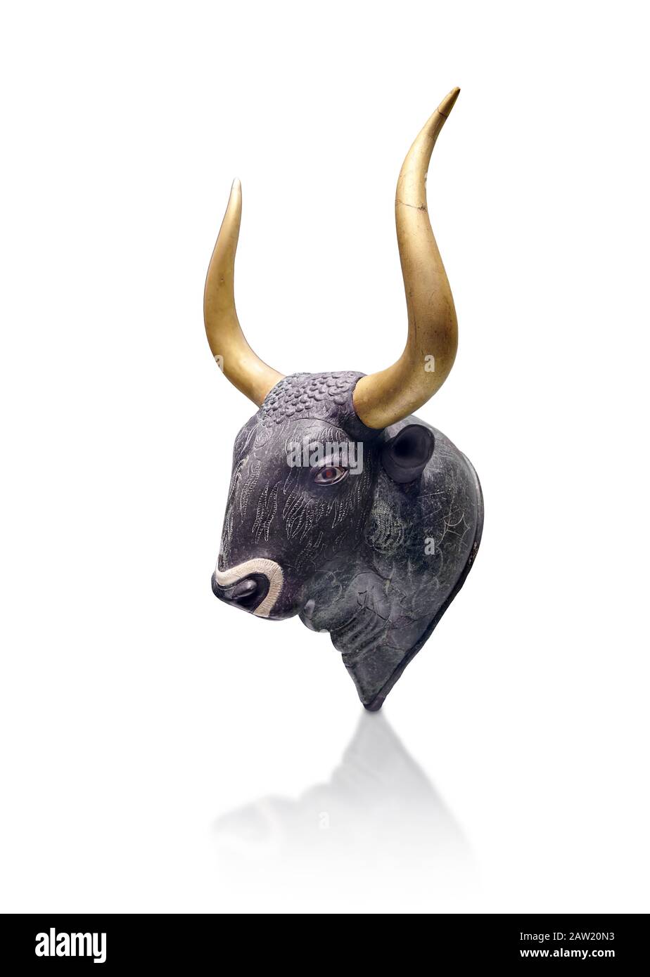 Minoan bulss head shaped rhython with go;d horns, from the Knossos ...