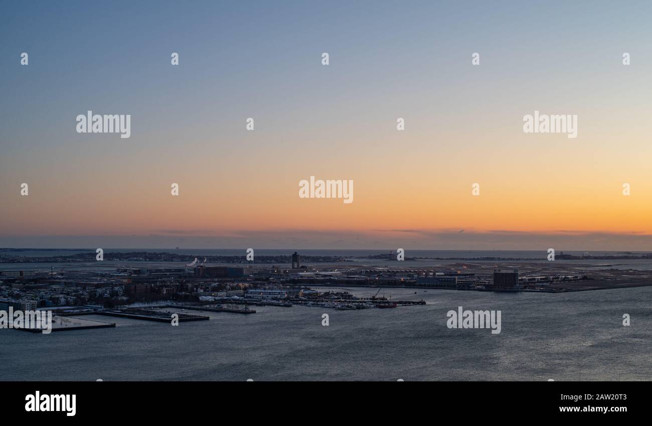Boston Harbor And Horizon At Sunrise In Winter Stock Photo - Alamy