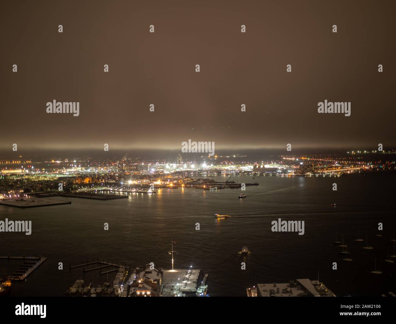 Boston Harbor As Seen From A Birds Eye View At Night In Winter Stock ...