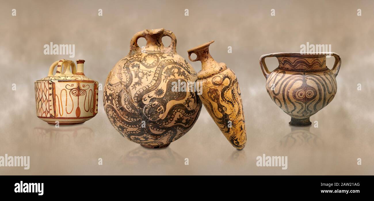 Minoan pottery with stylised octopus decorations, 1500-1400 BC ...