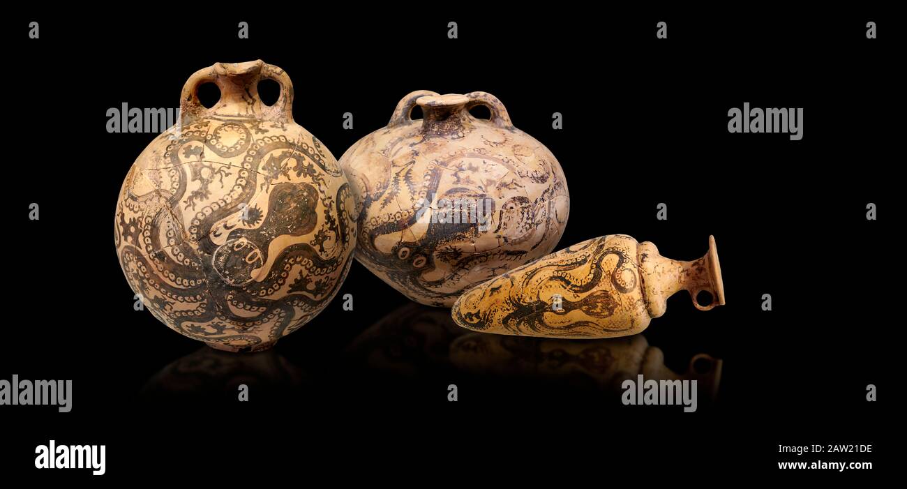 Minoan pottery with stylised octopus decorations, 1500-1400 BC ...