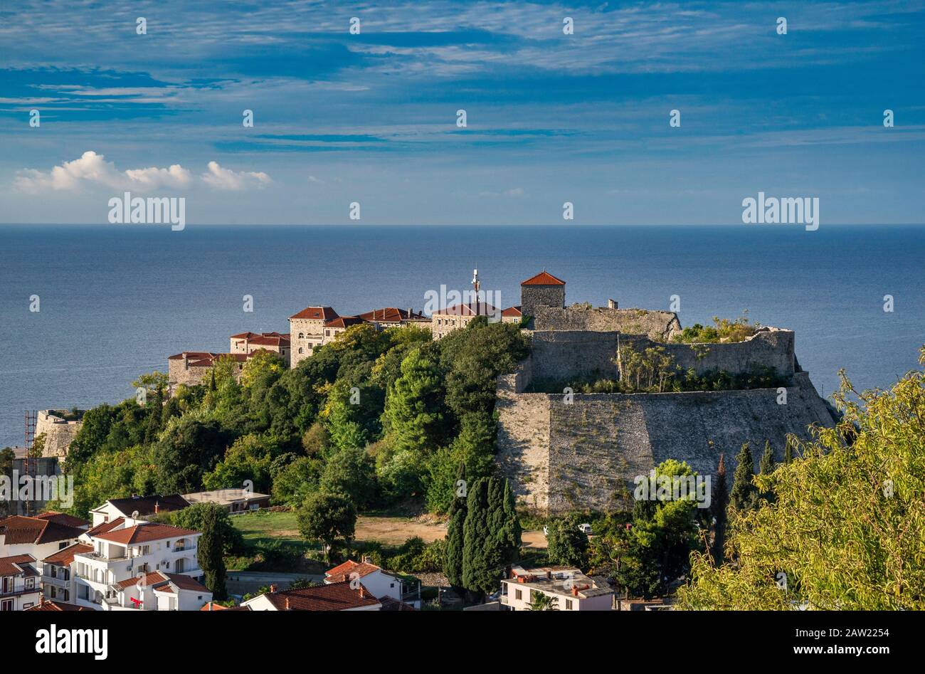 Ulcinj Castle aka Stari Grad (Old Town), Adriatic Sea behind, over ...