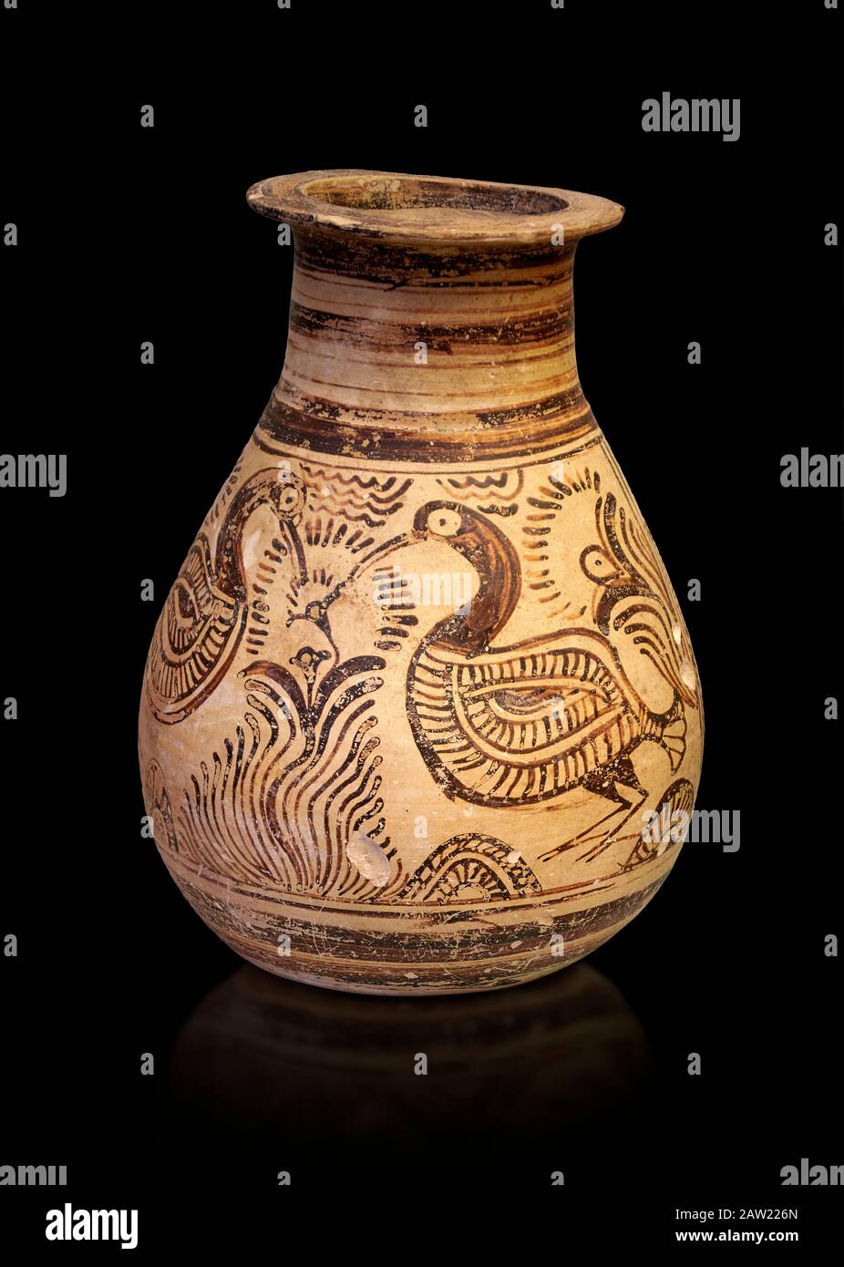 Minoan clay decorated Alabastra with 2 birds pecking flowers design ...