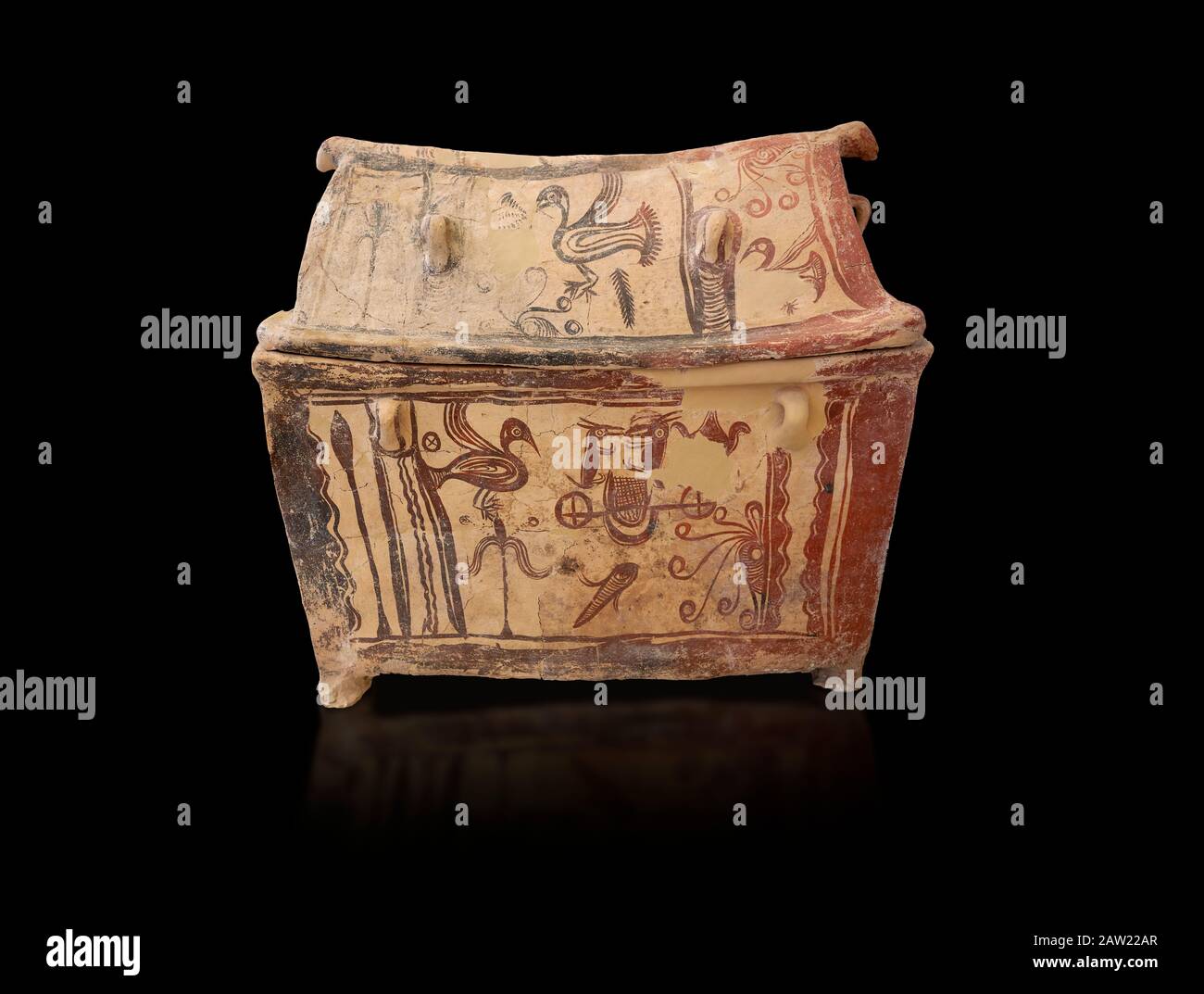Minoan pottery gabled larnax coffin chest with birds and marine animals ...