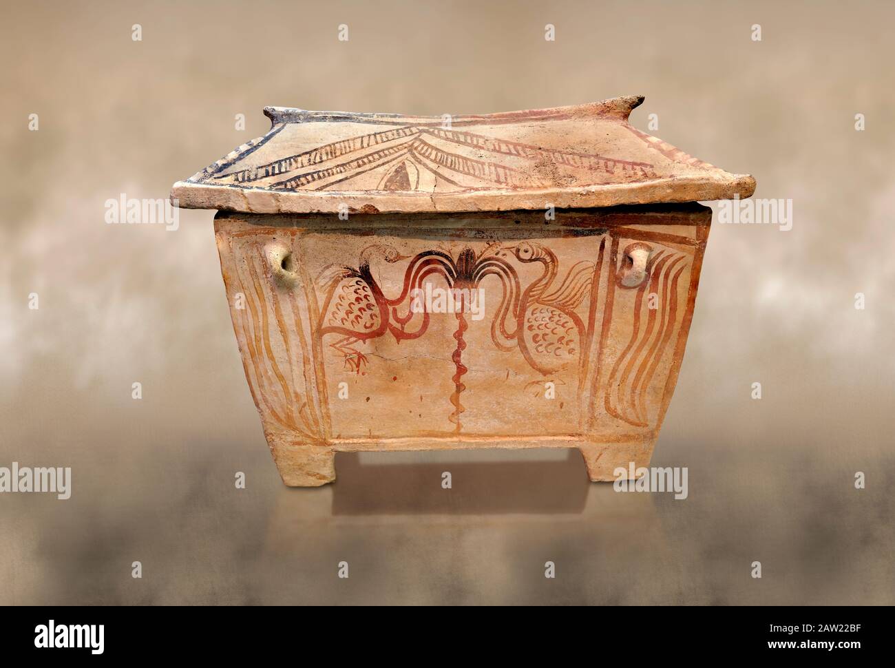 Minoan pottery gabled larnax coffin chest with bird and floral ...