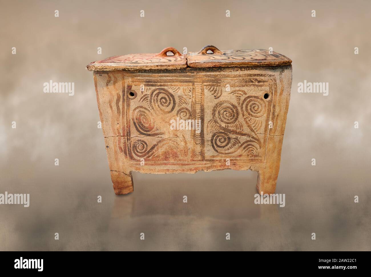Minoan pottery larnax coffin chest with fstylised floral decorations ...