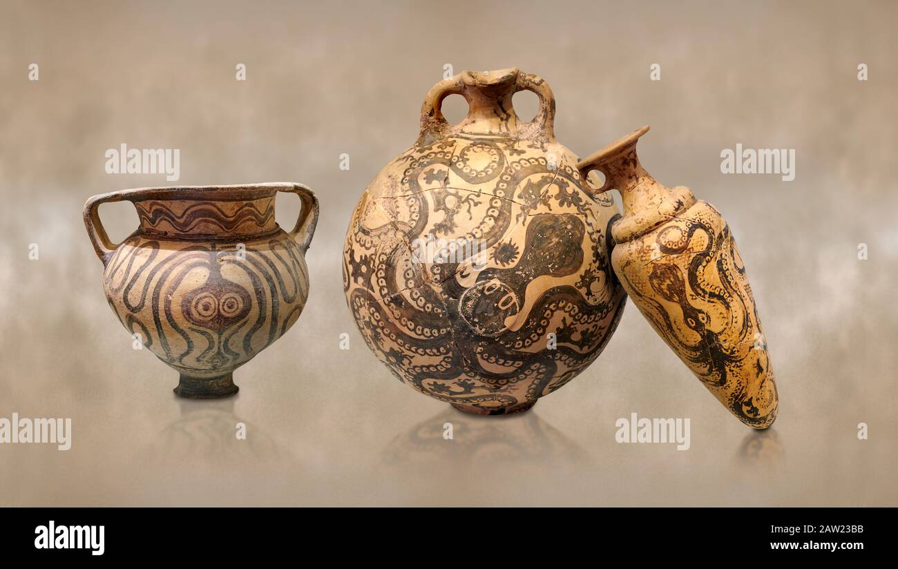 Minoan pottery with stylised octopus decorations, 1500-1400 BC ...