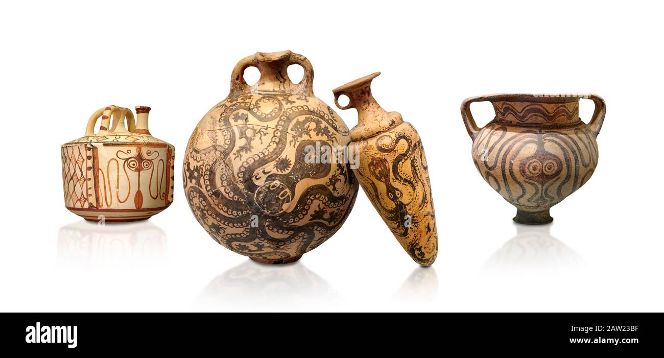 Minoan pottery with stylised octopus decorations, 1500-1400 BC ...
