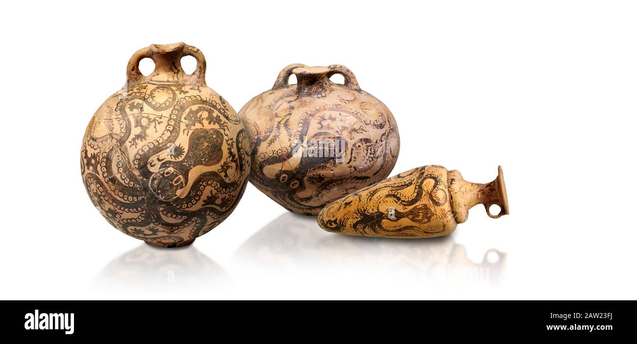 Minoan pottery with stylised octopus decorations, 1500-1400 BC ...