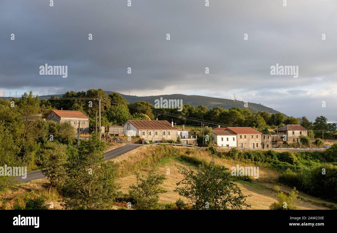 Landscape of a village along the road in Galicia, northern Spain Stock ...