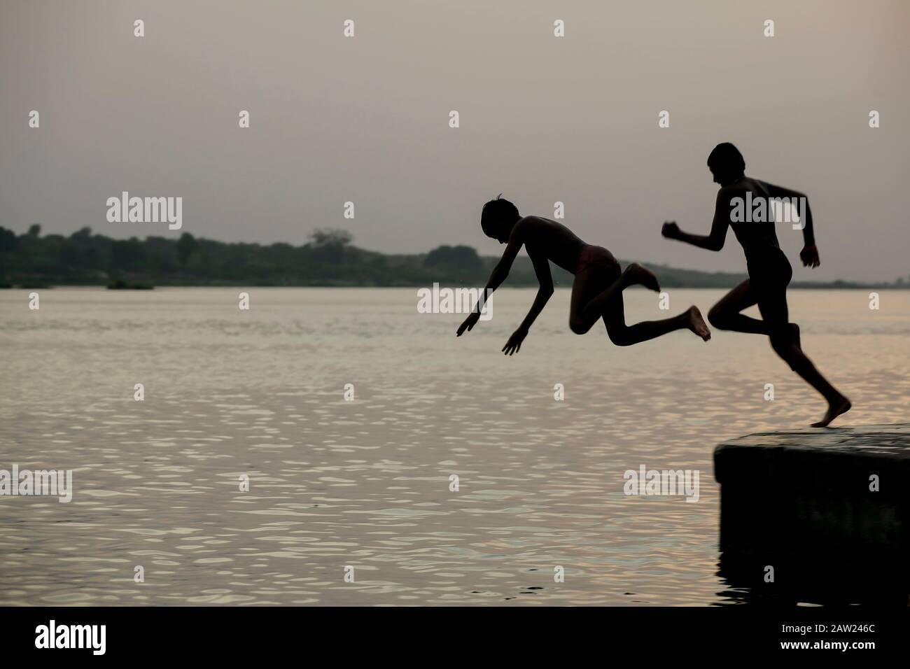 Indian boys play in river hi-res stock photography and images - Alamy