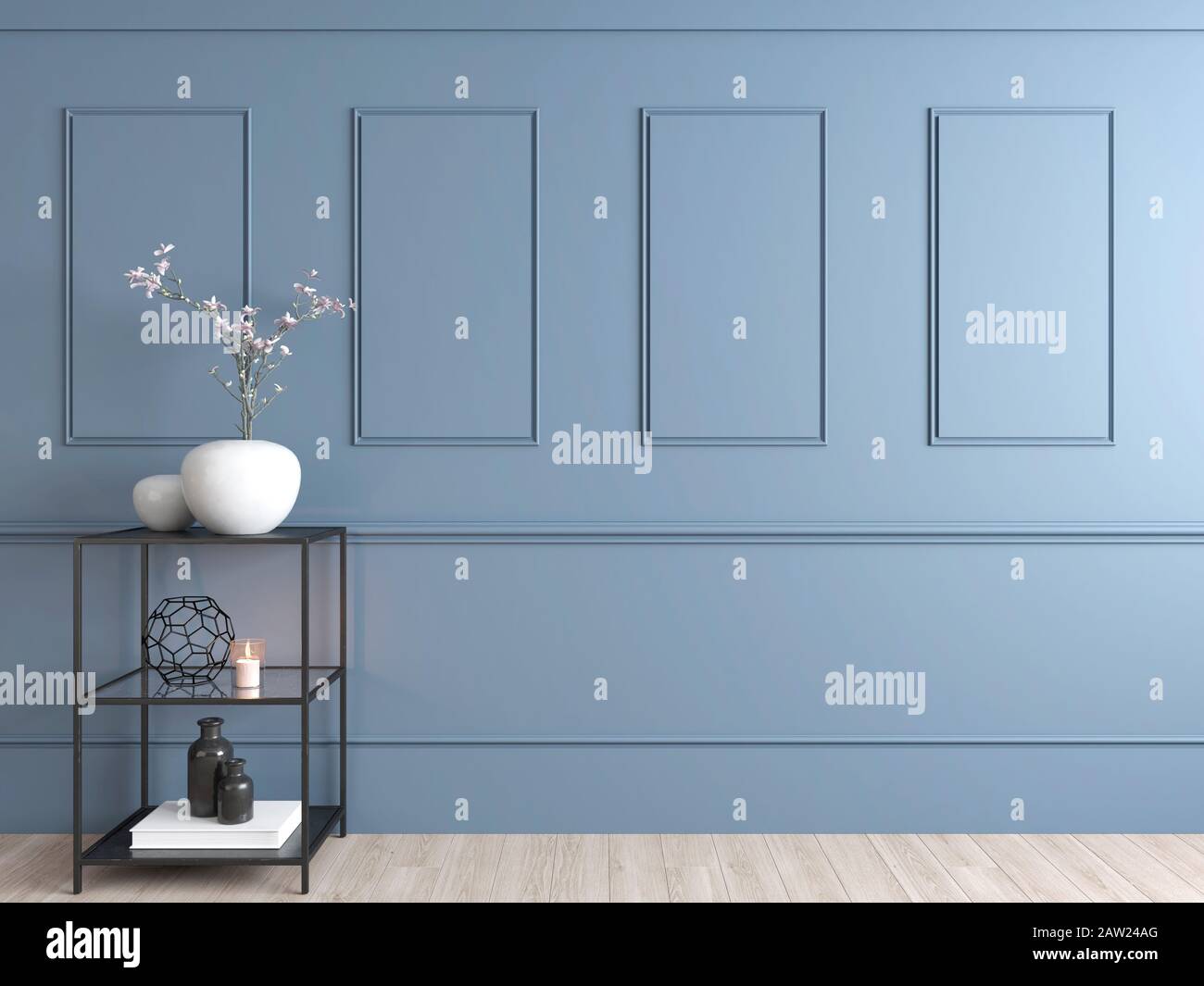 clean and elegant pale blue wall interior decor with copy space. 3d ...