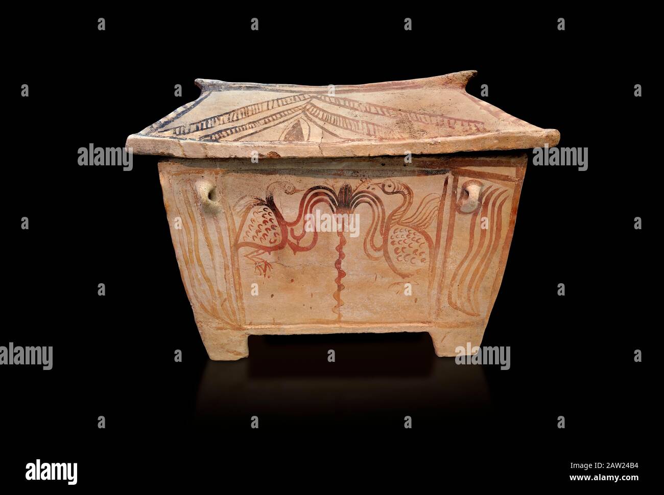 Minoan pottery gabled larnax coffin chest with bird and floral ...