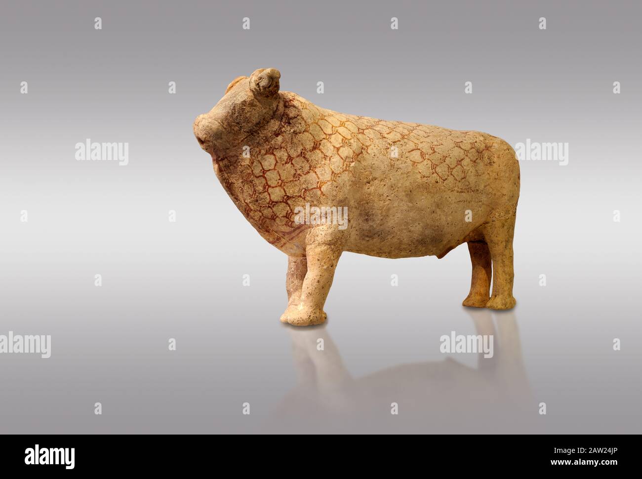 Minoan bull shaped rhython libation vessel decorated with a net pattern ...