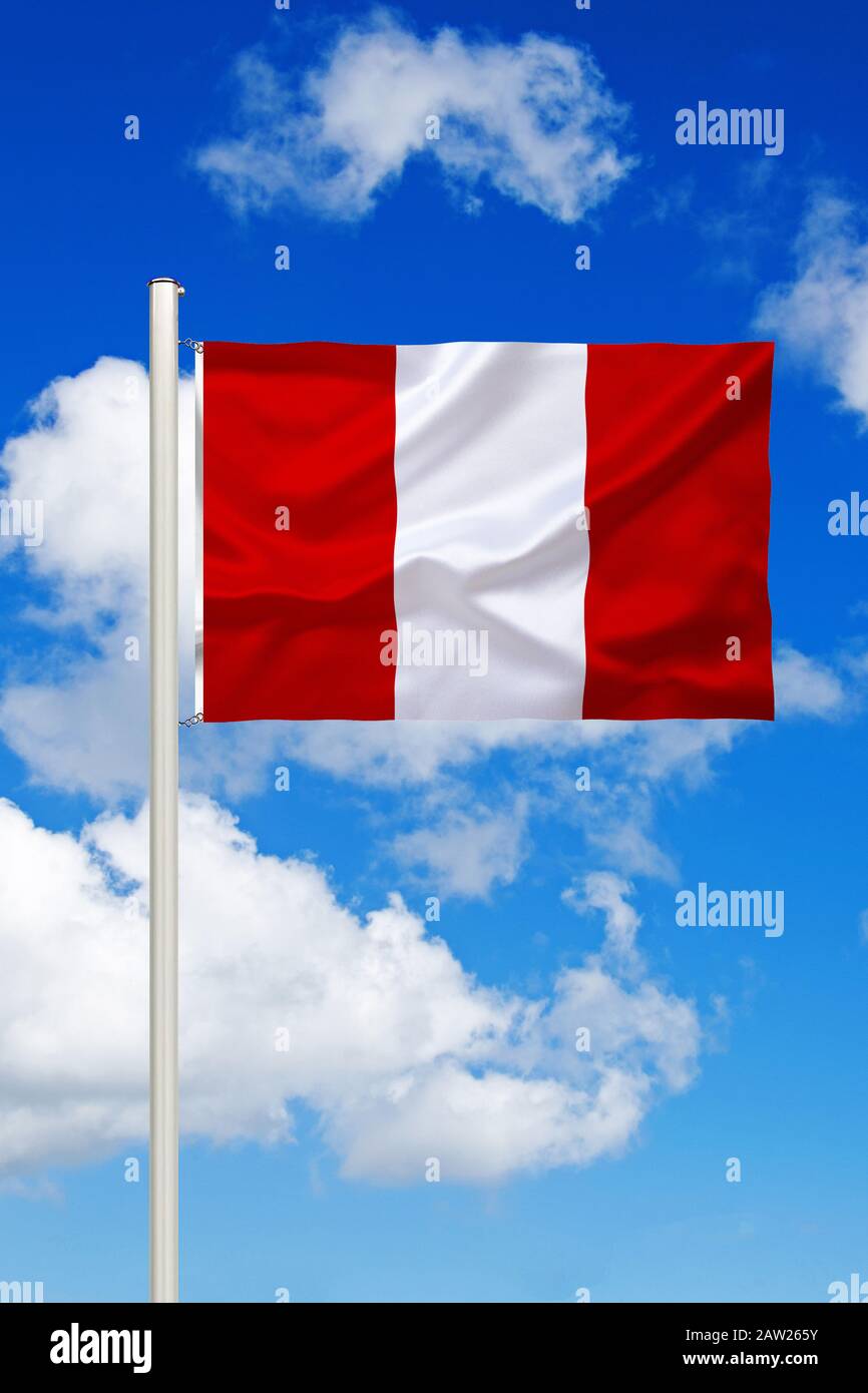 flag of Peru in front of blue cloudy sky, Peru Stock Photo - Alamy