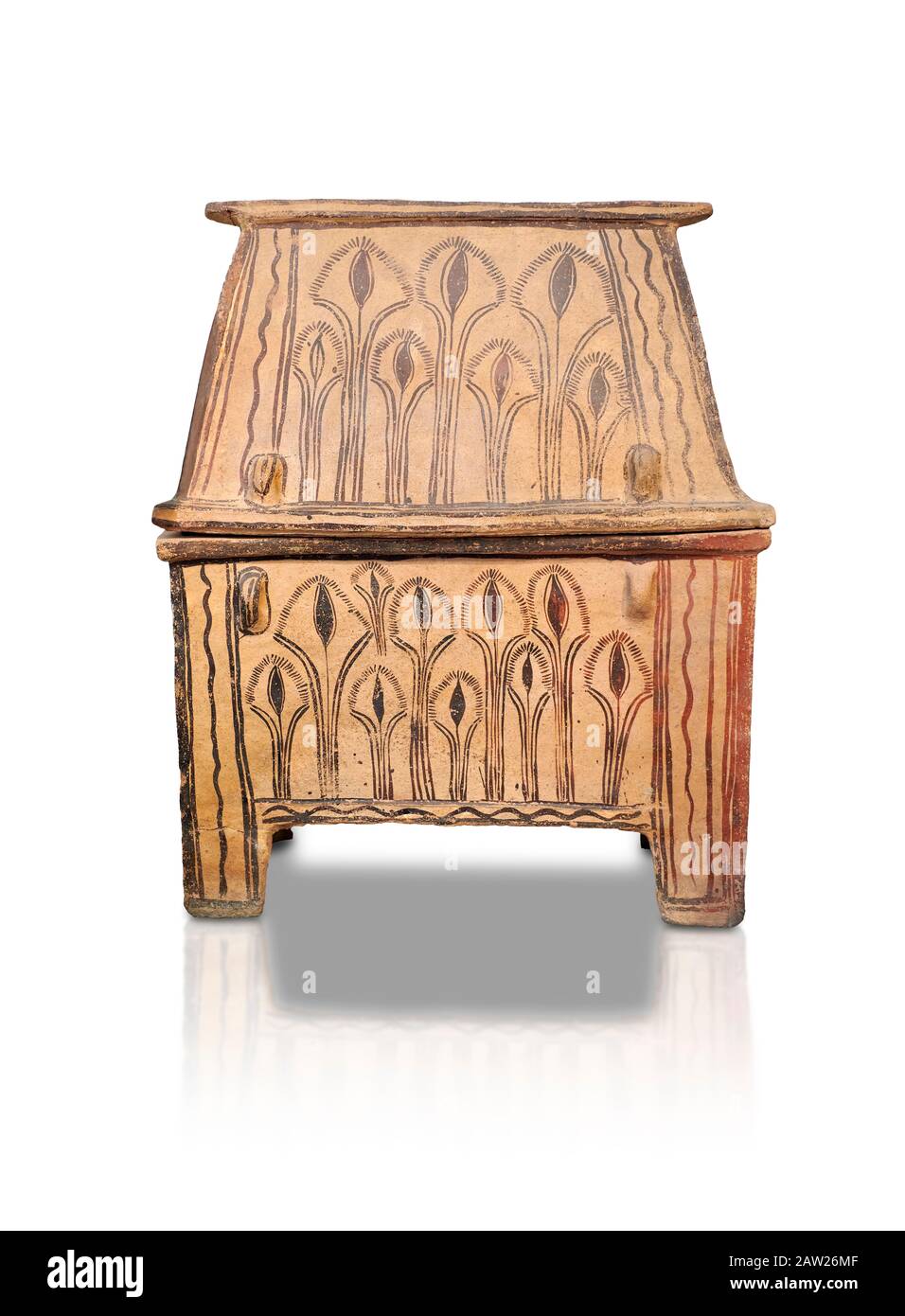Minoan pottery gabled larnax coffin chest with foliage decorations ...