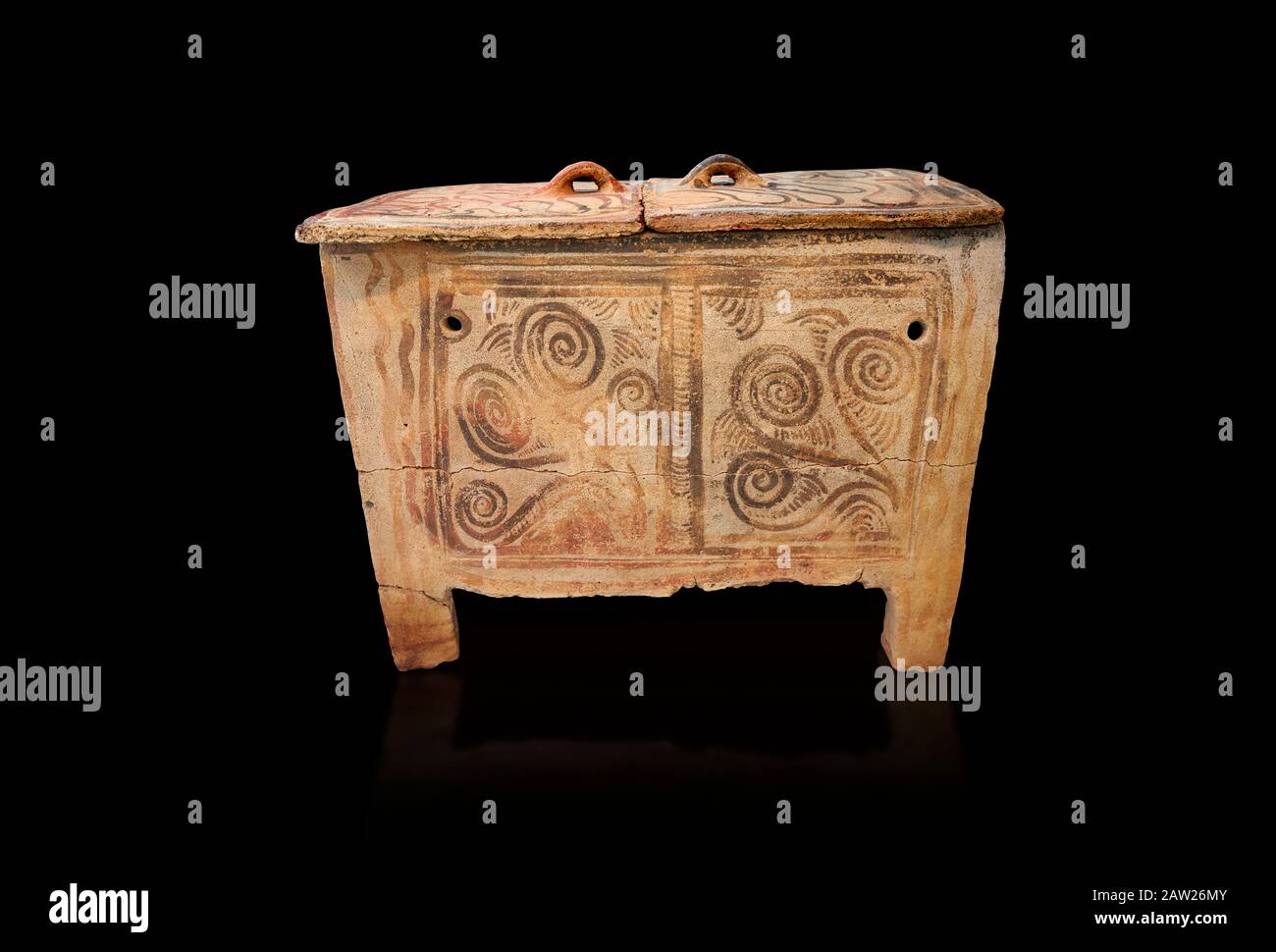 Minoan pottery larnax coffin chest with fstylised floral decorations ...