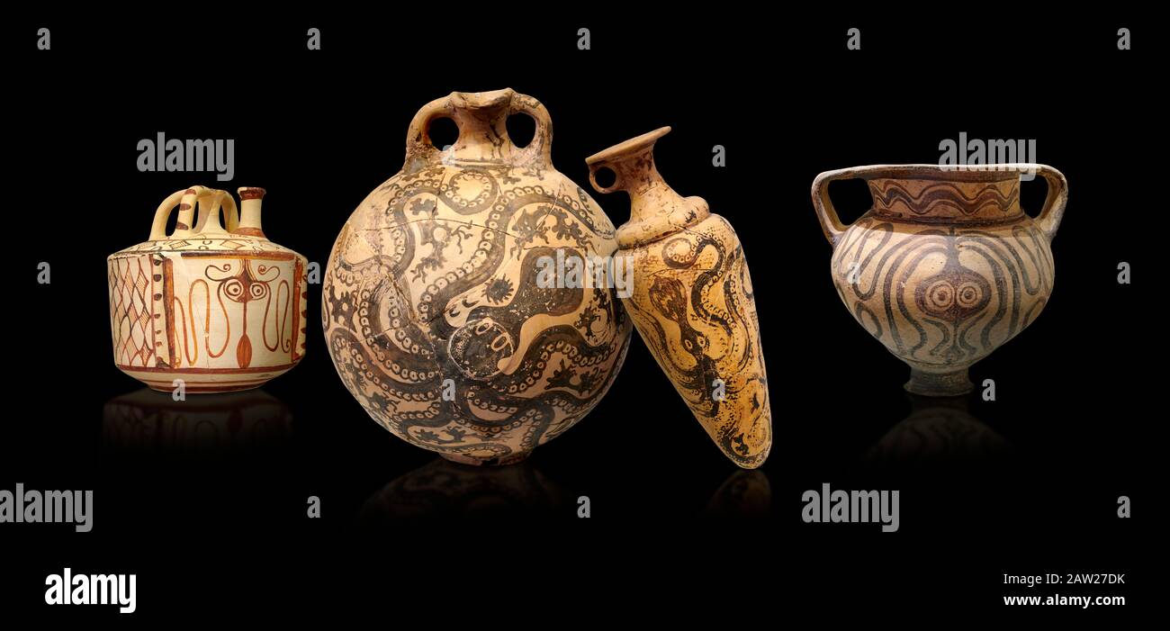 Minoan pottery with stylised octopus decorations, 1500-1400 BC ...