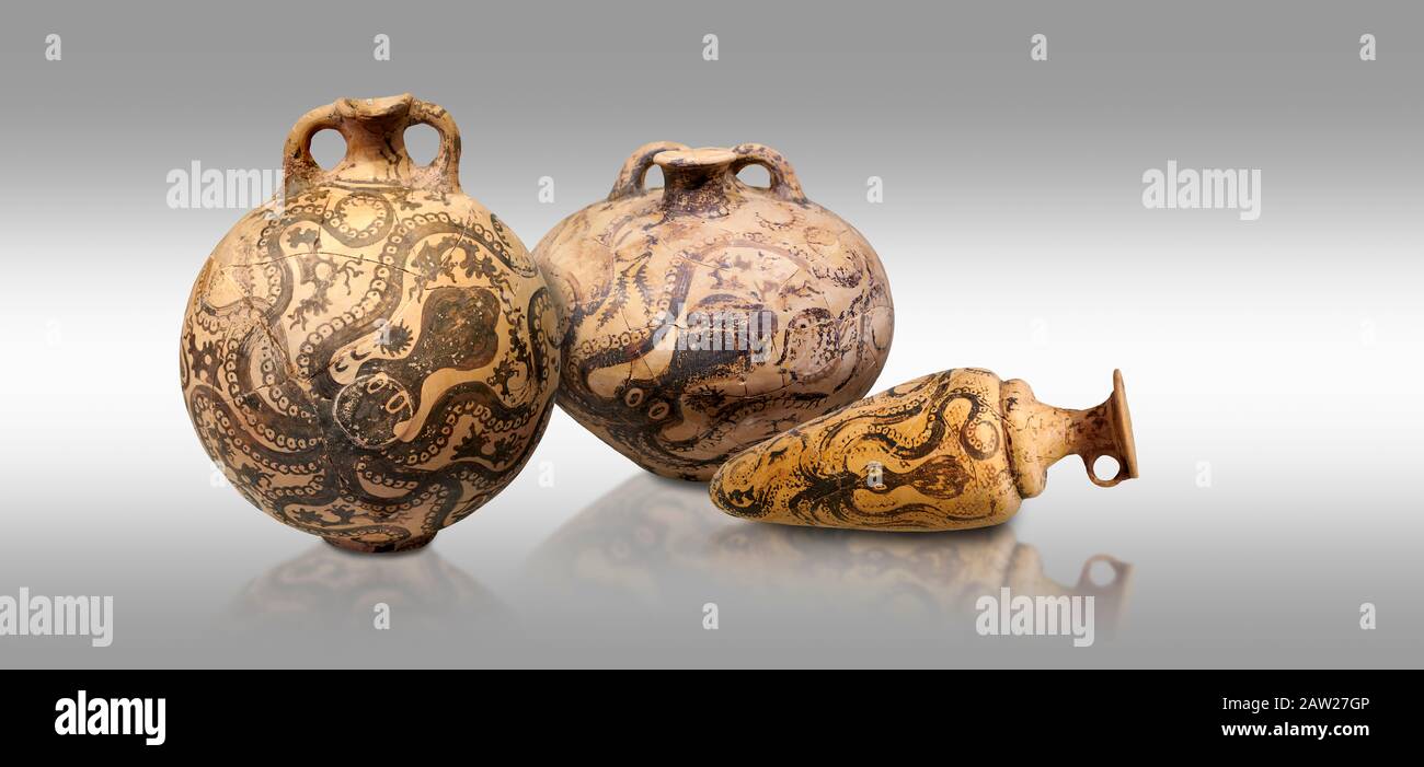 Minoan pottery with stylised octopus decorations, 1500-1400 BC ...