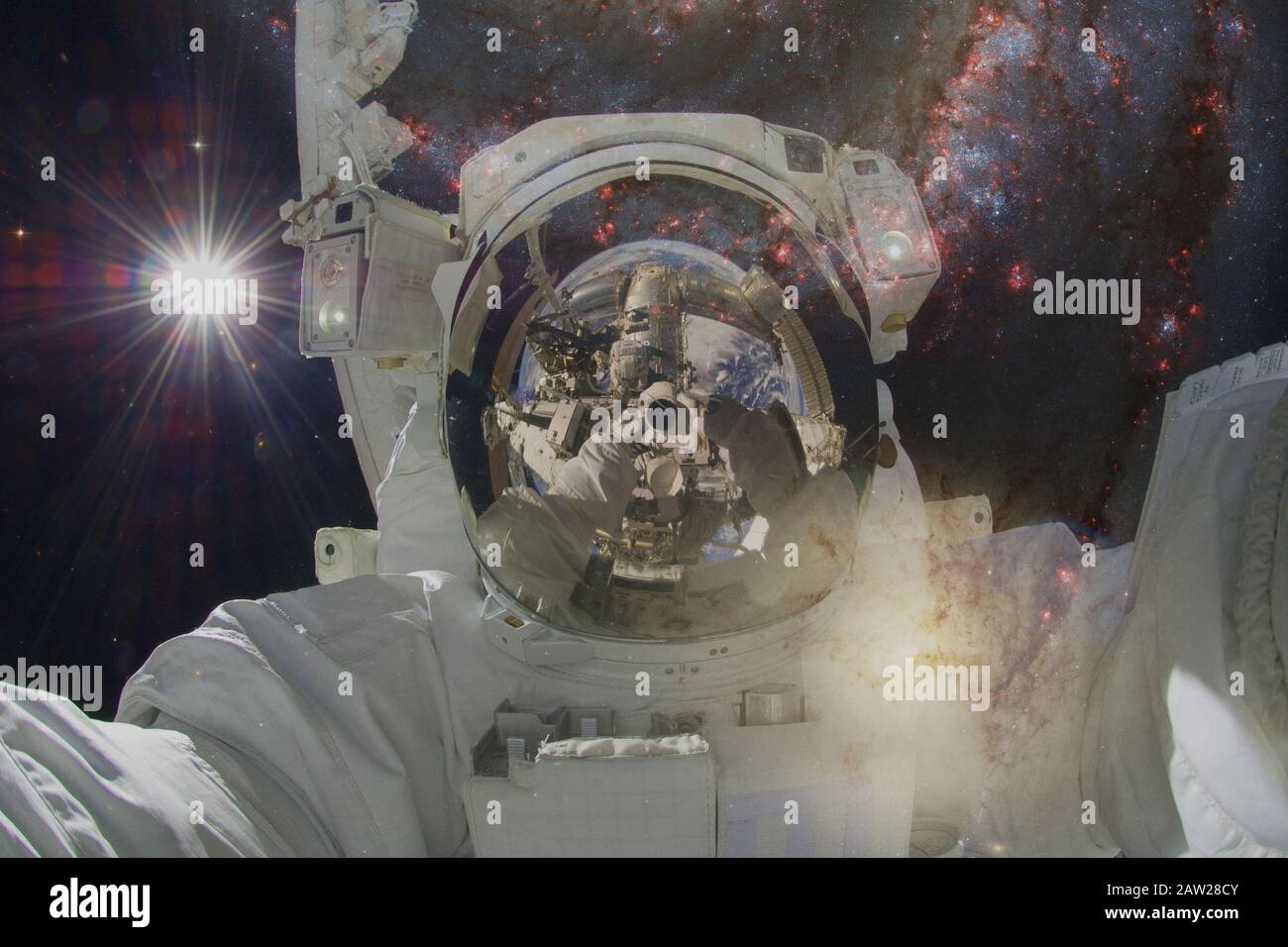 Astronaut in outer space. Science fiction art. Elements of this image ...