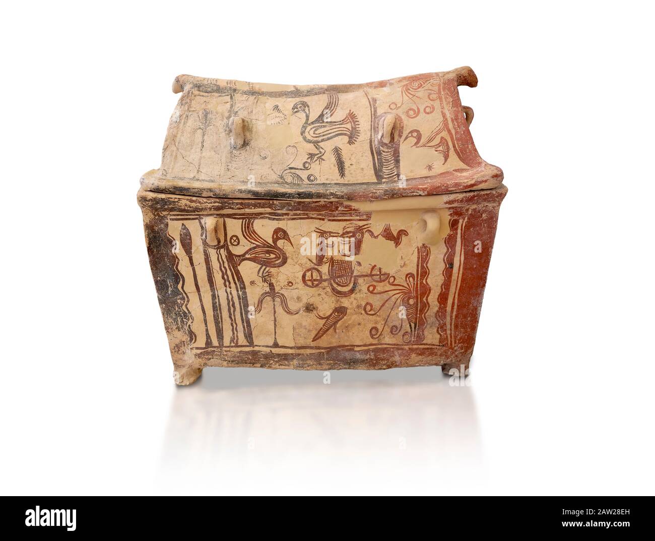 Minoan pottery gabled larnax coffin chest with birds and marine animals ...