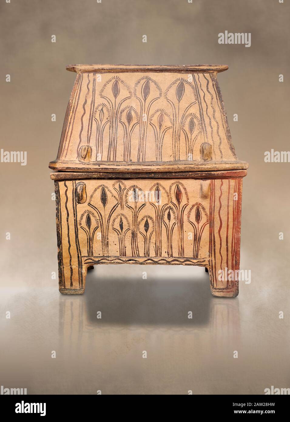 Minoan pottery gabled larnax coffin chest with foliage decorations ...