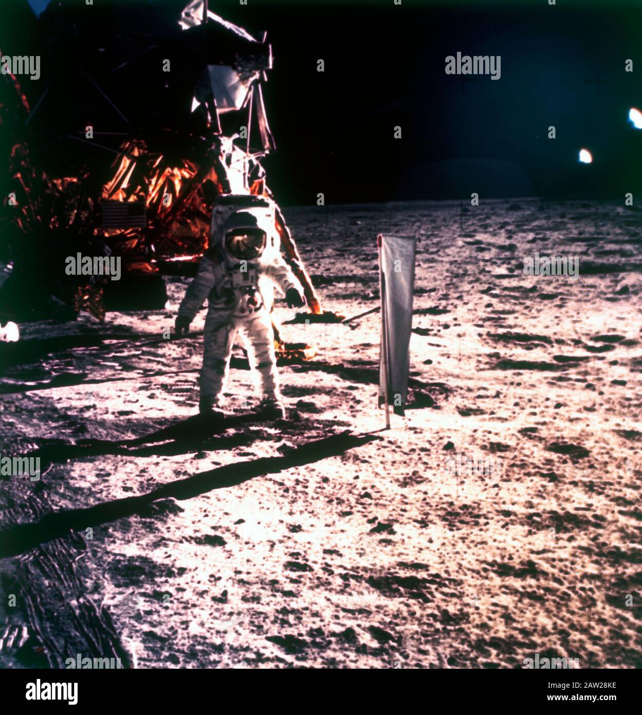setting up solar wind panel apollo 11 on the moon, 1969 Stock Photo - Alamy
