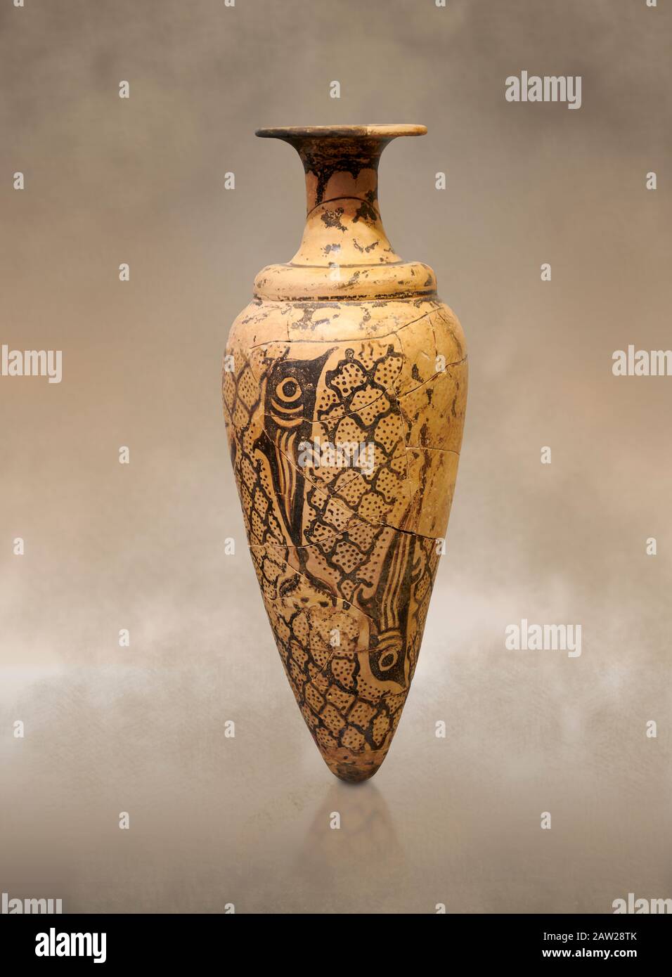 Minoan conical rhython decorated with dolphins against a net pattern ...