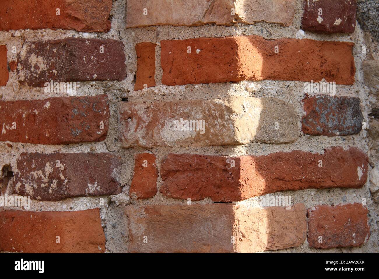 Red brick wall, vertical, old pattern Stock Photo - Alamy