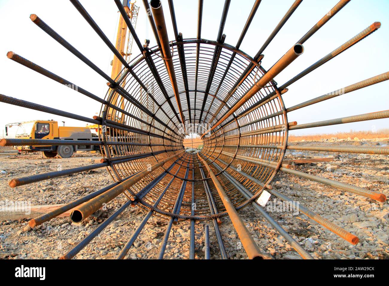 Bridge pile reinforcement structure Stock Photo - Alamy
