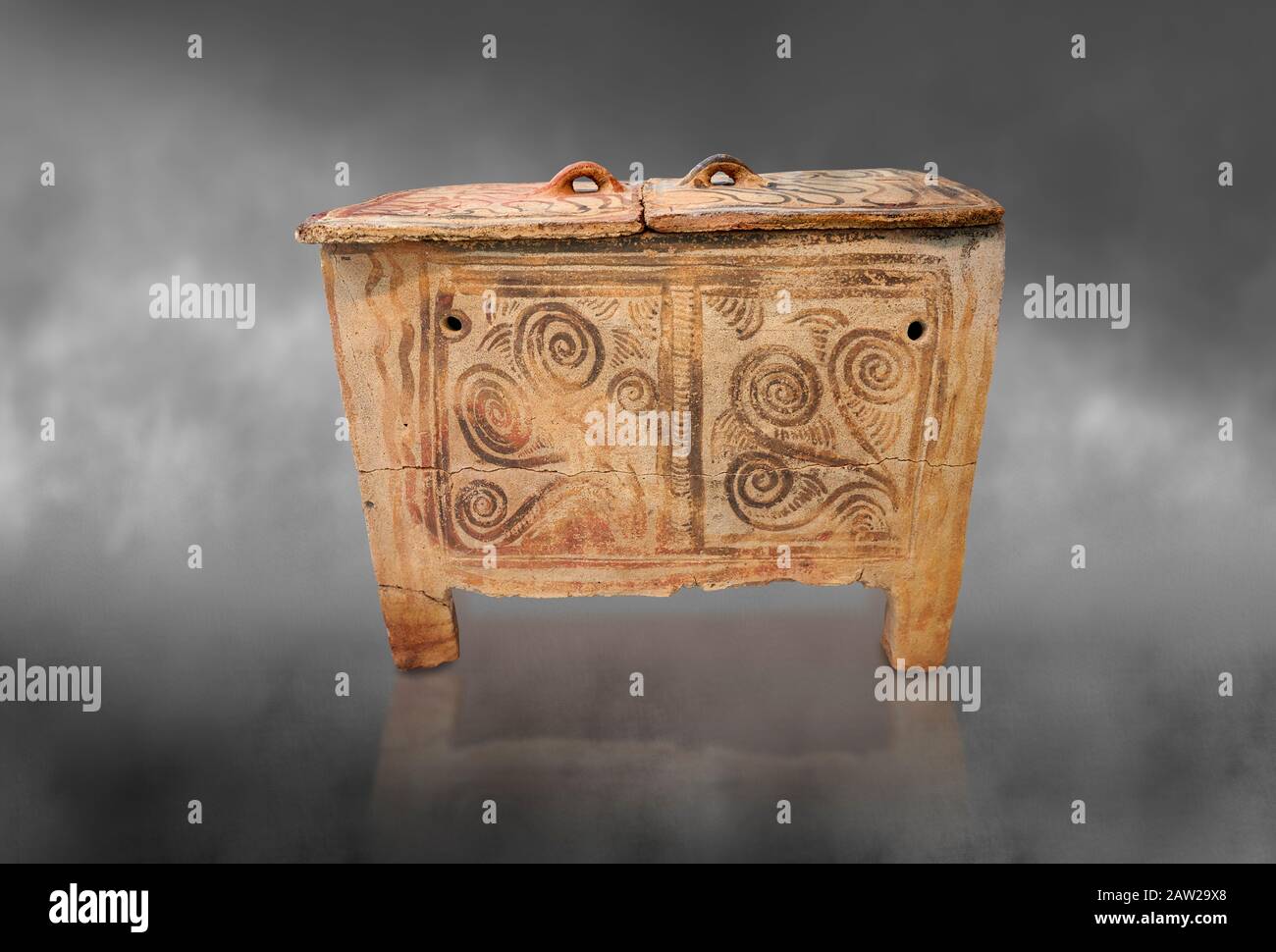 Minoan pottery larnax coffin chest with fstylised floral decorations ...