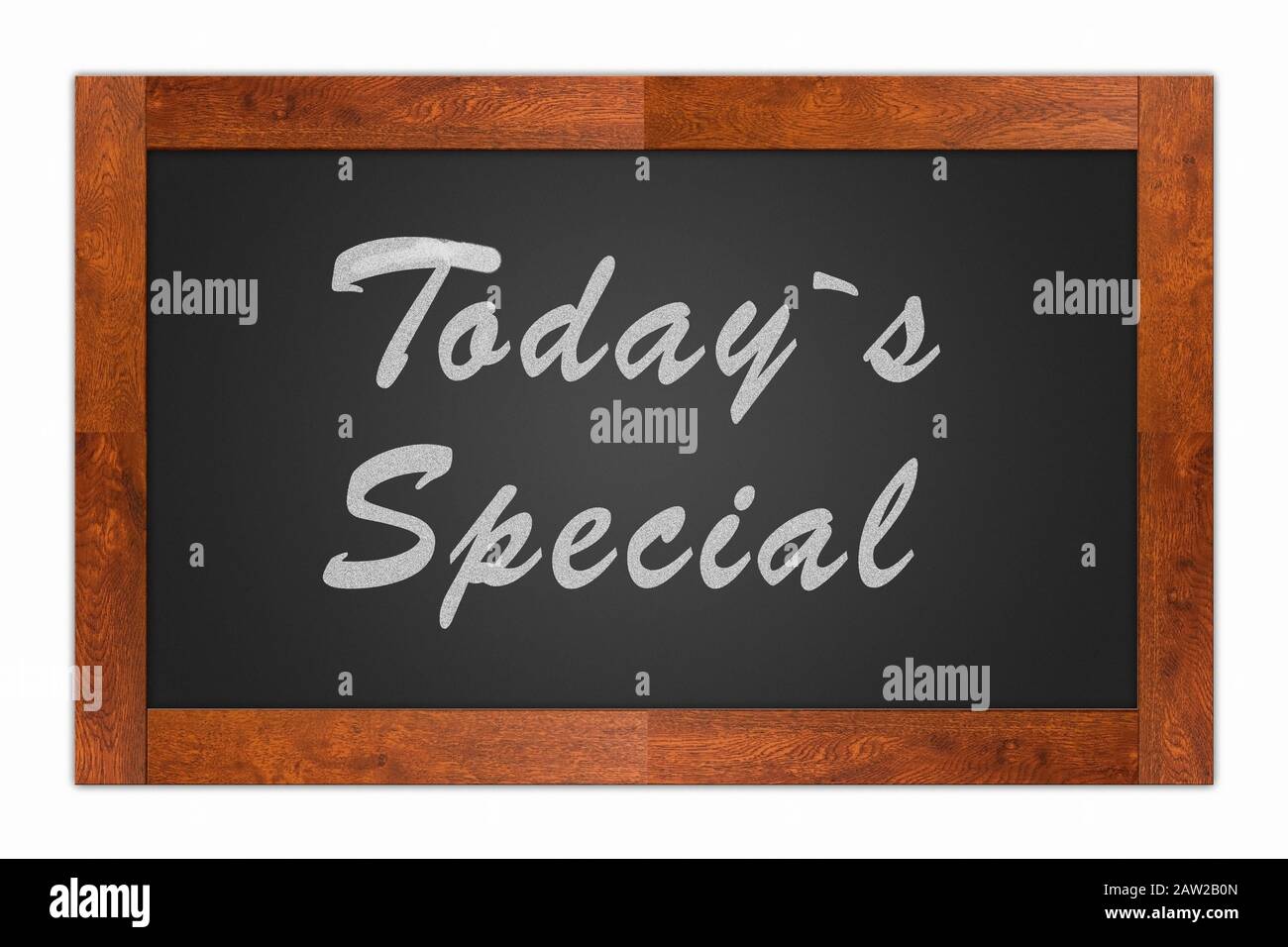 Today`s special written with chalk on a isolated blackboard with wooden ...