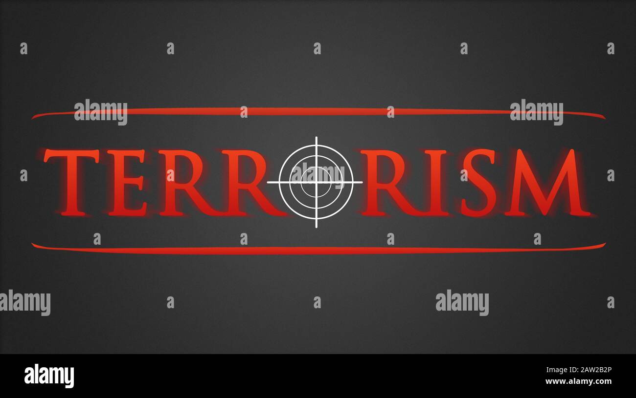 Terrorism illustration - white hairline cross in red lettering Stock ...