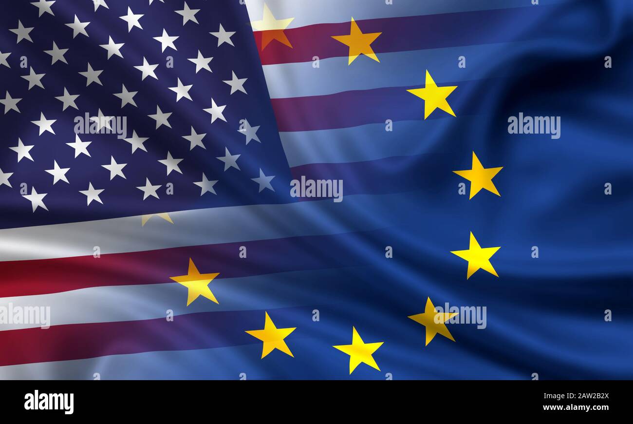 Combined waving flags of USA and EU Stock Photo - Alamy