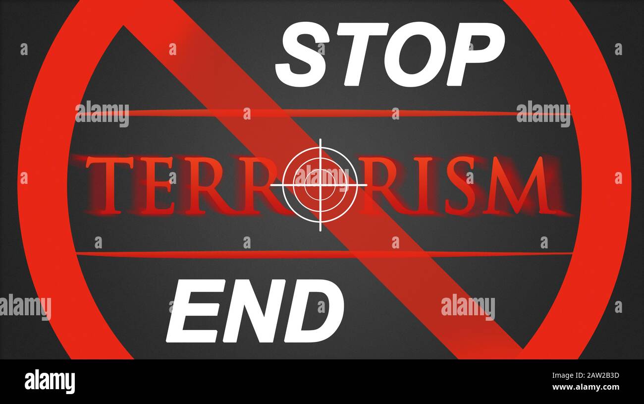 Terrorism illustration - white hairline cross in red lettering Stop ...