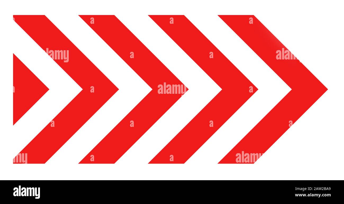 Red and white striped arrow road sign isolated on white Stock Photo - Alamy