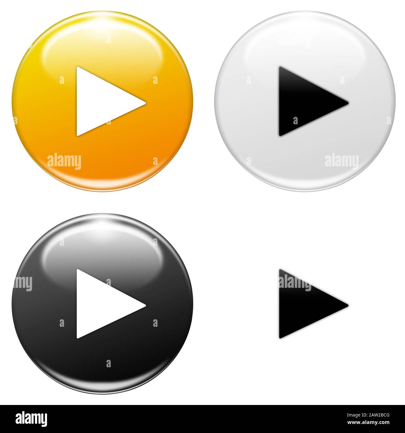 Play button, yellow, white, black isolated on white background Stock ...