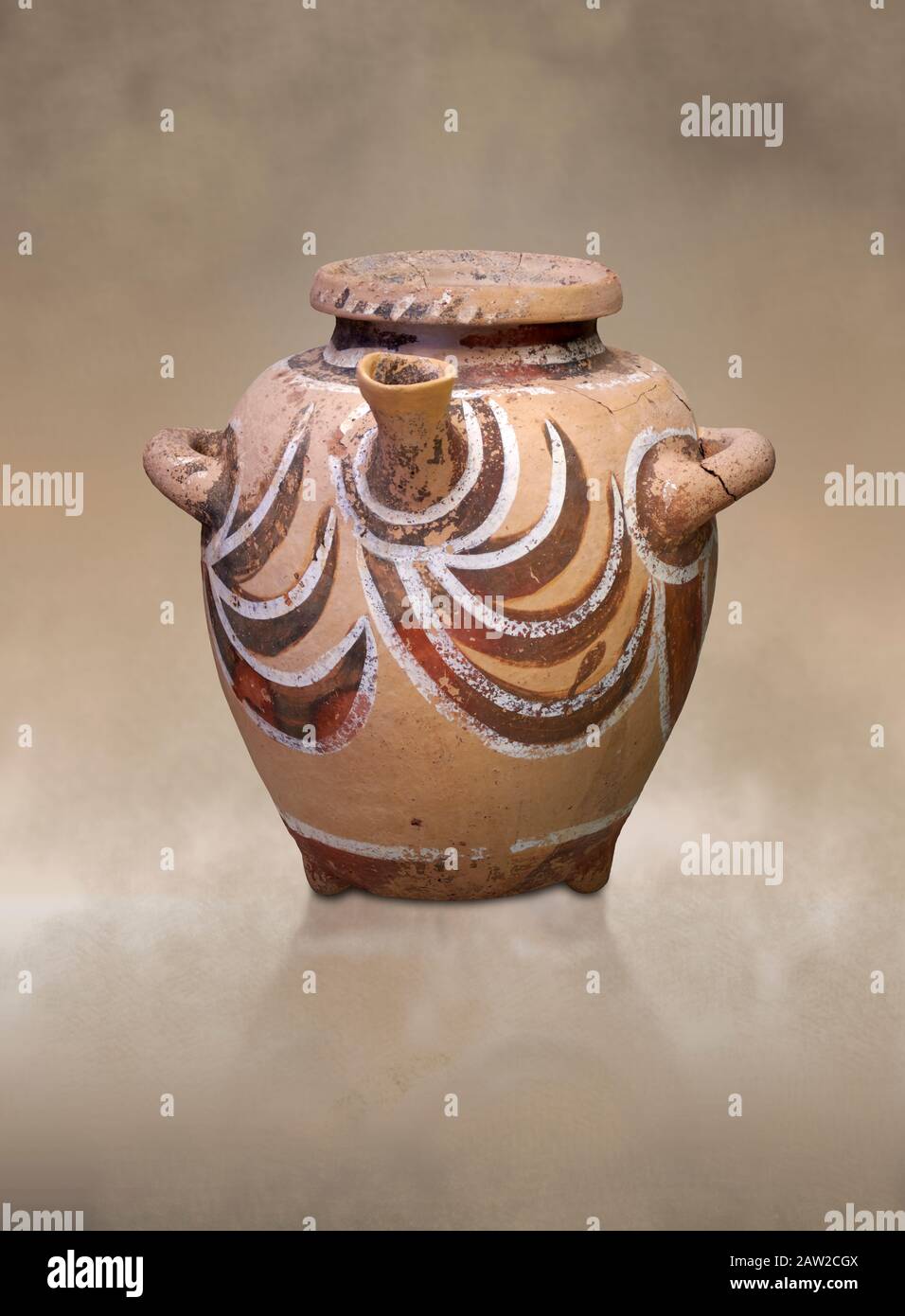 Luxury Minoan Kamares Ware pot with spout and lid with polychrome ...