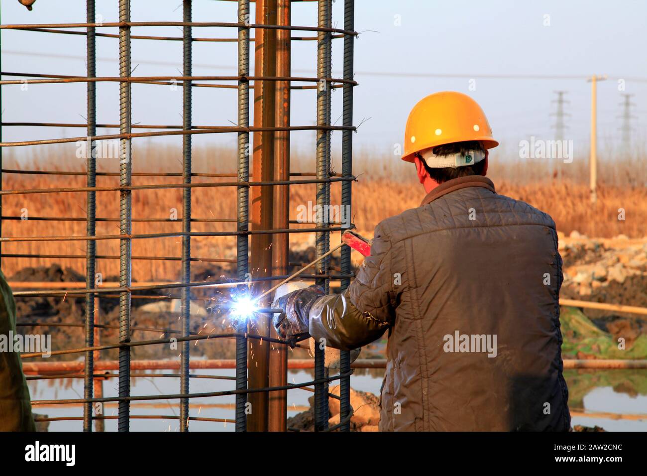 Bridge construction under performing the steel reinforcement of piling ...