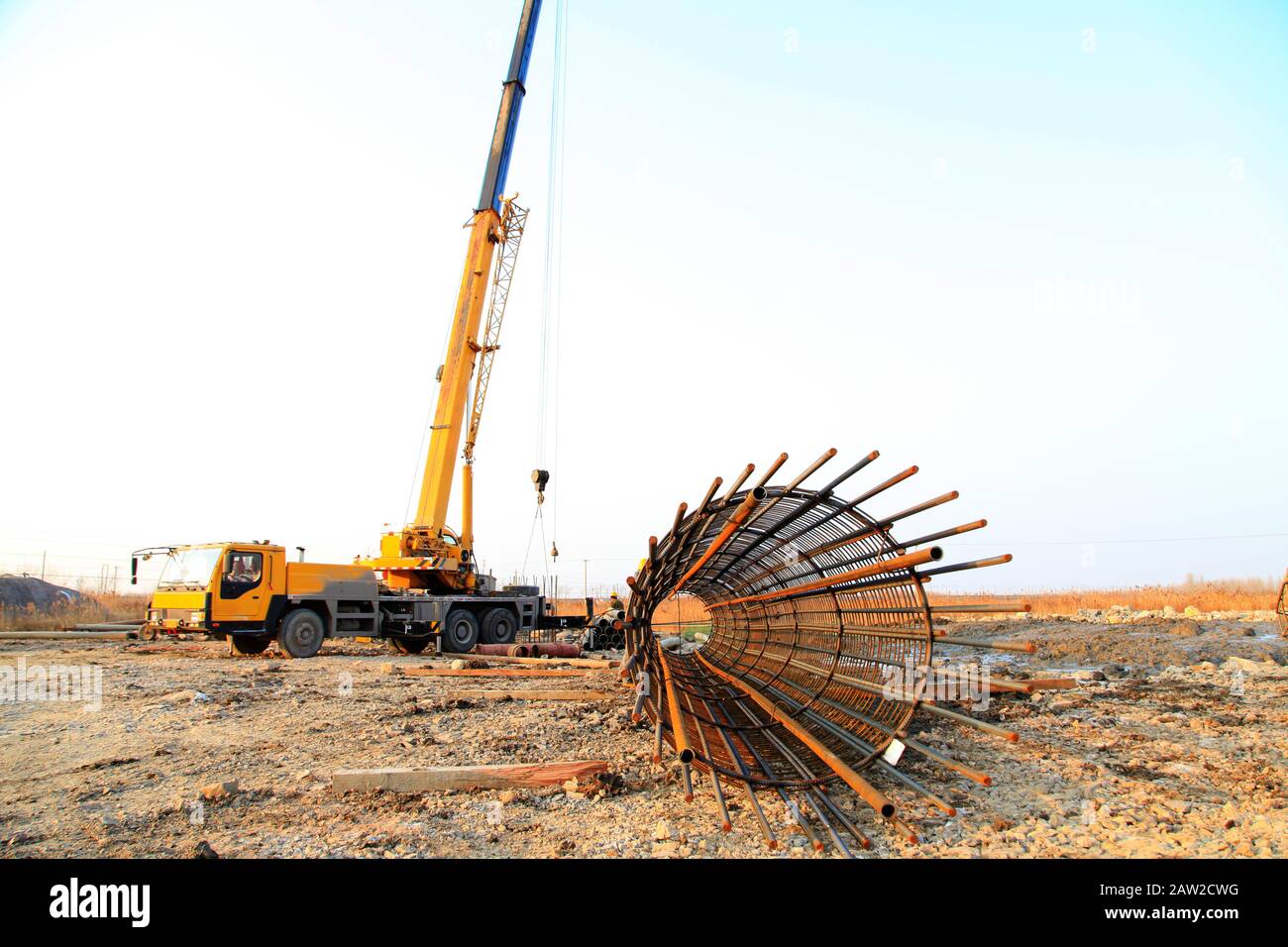 Bridge construction under performing the steel reinforcement of piling ...