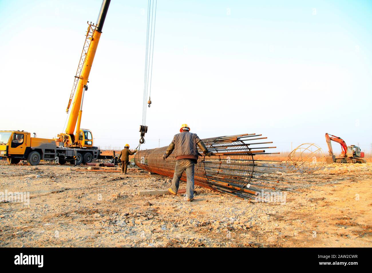 Bridge construction under performing the steel reinforcement of piling ...