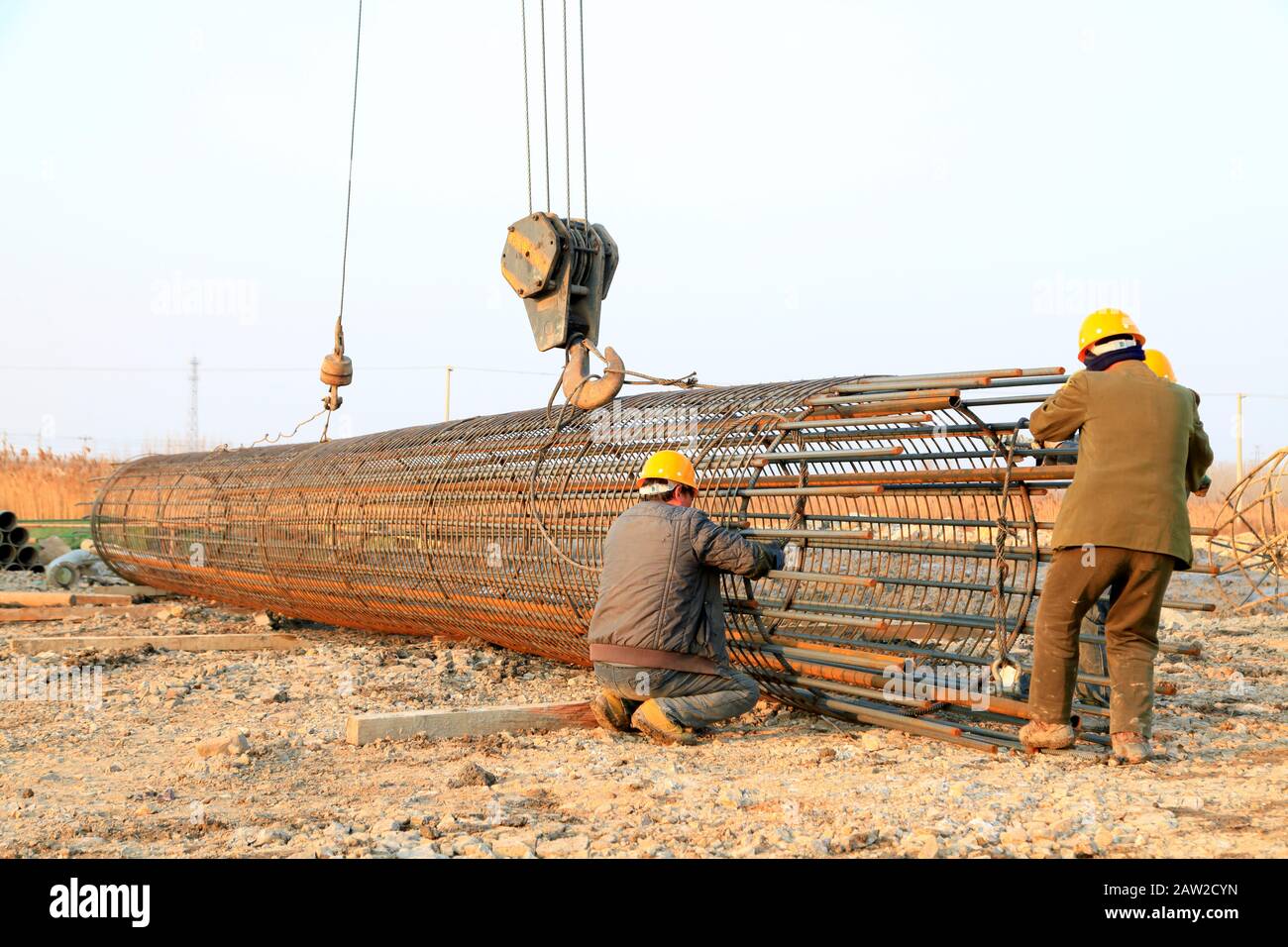 Bridge construction under performing the steel reinforcement of piling ...