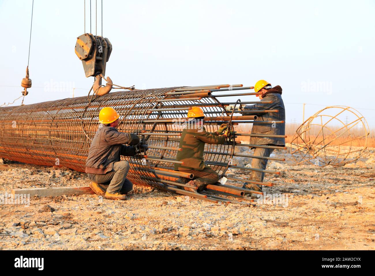Bridge construction under performing the steel reinforcement of piling ...