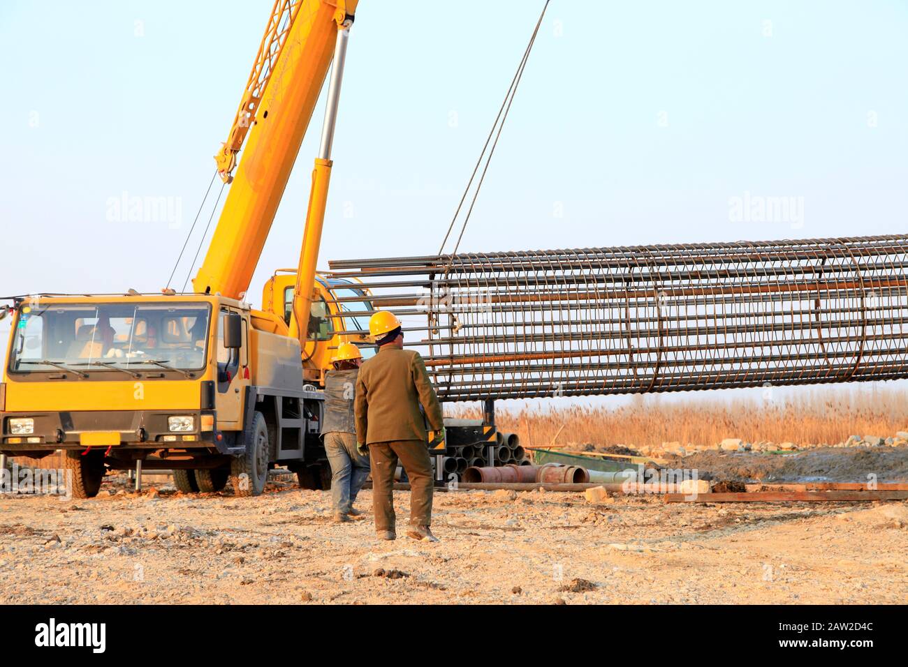 Bridge construction under performing the steel reinforcement of piling ...