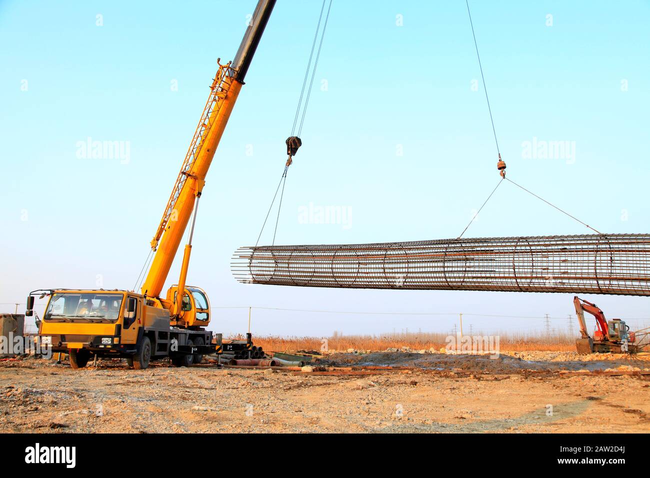 Bridge construction under performing the steel reinforcement of piling ...